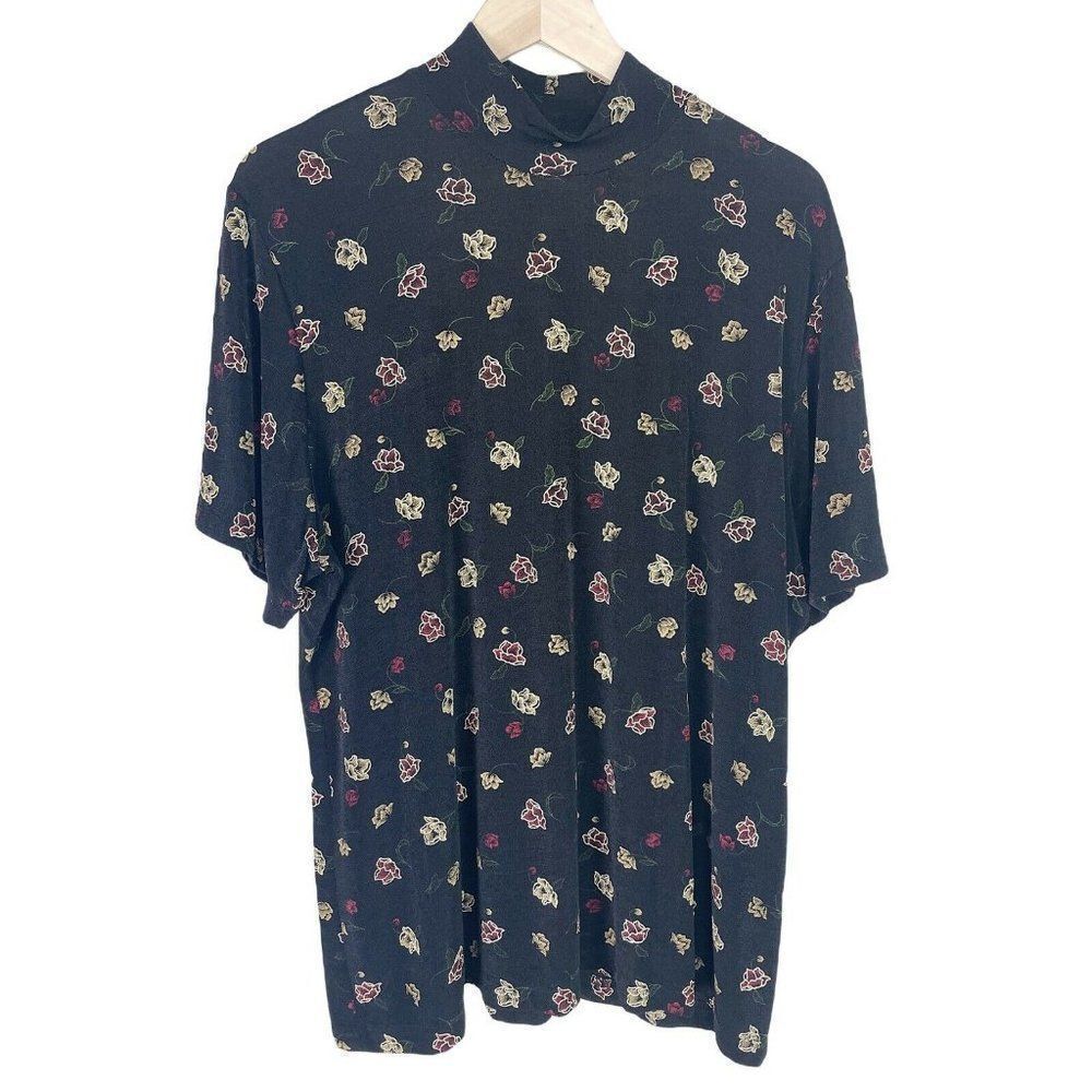 Vintage Frazier Lawrence Woman Black Gold Red Rose Fl… - Gem